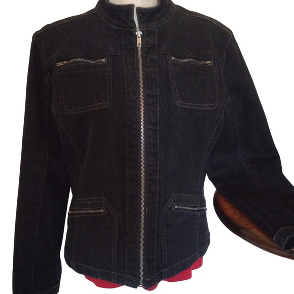 Chico's | Jackets & Coats | Chicos Platinum Dark Wash Front Zip Denim ...